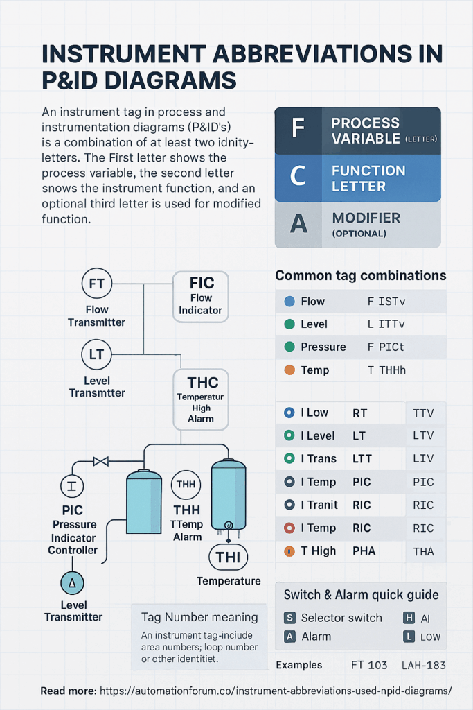 Instrument Abbreviations used in Piping and Instrumentation Diagrams