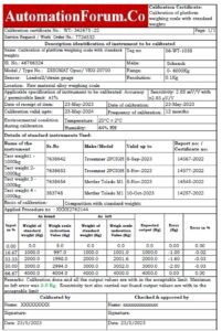 Calibration of industrial platform weighing scale