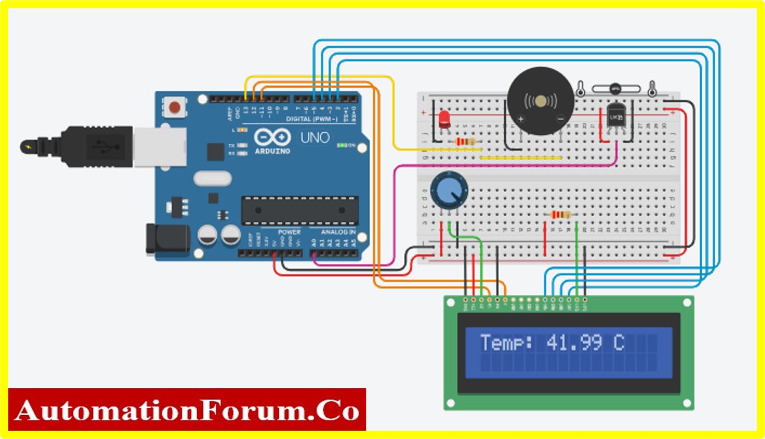 Interfacing LM35 temperature sensor and lcd with Arduino