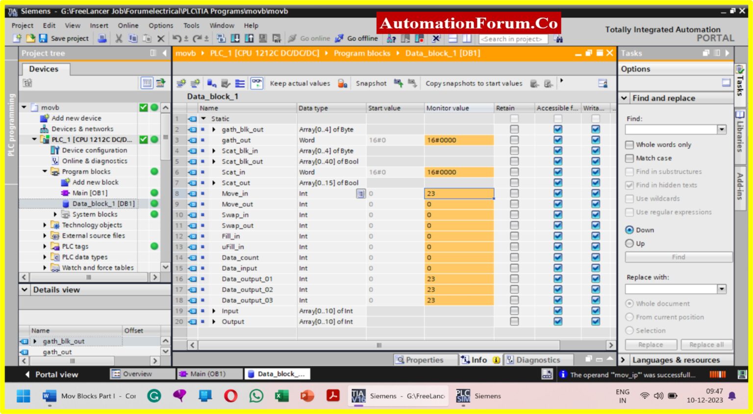 How to use Different MOV BLOCK in Siemens TIA Portal