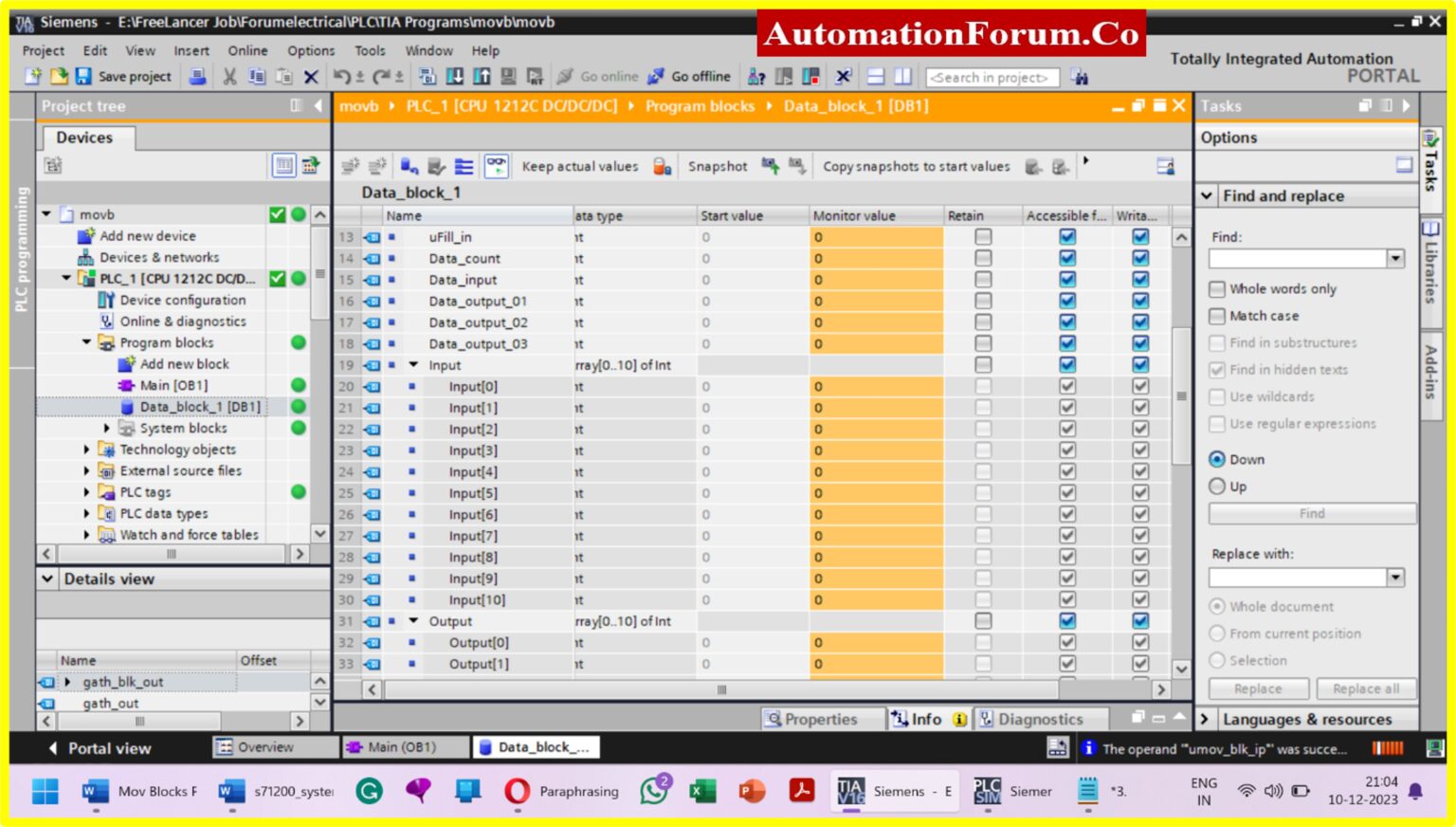 How to use Different MOV BLOCK in Siemens TIA Portal