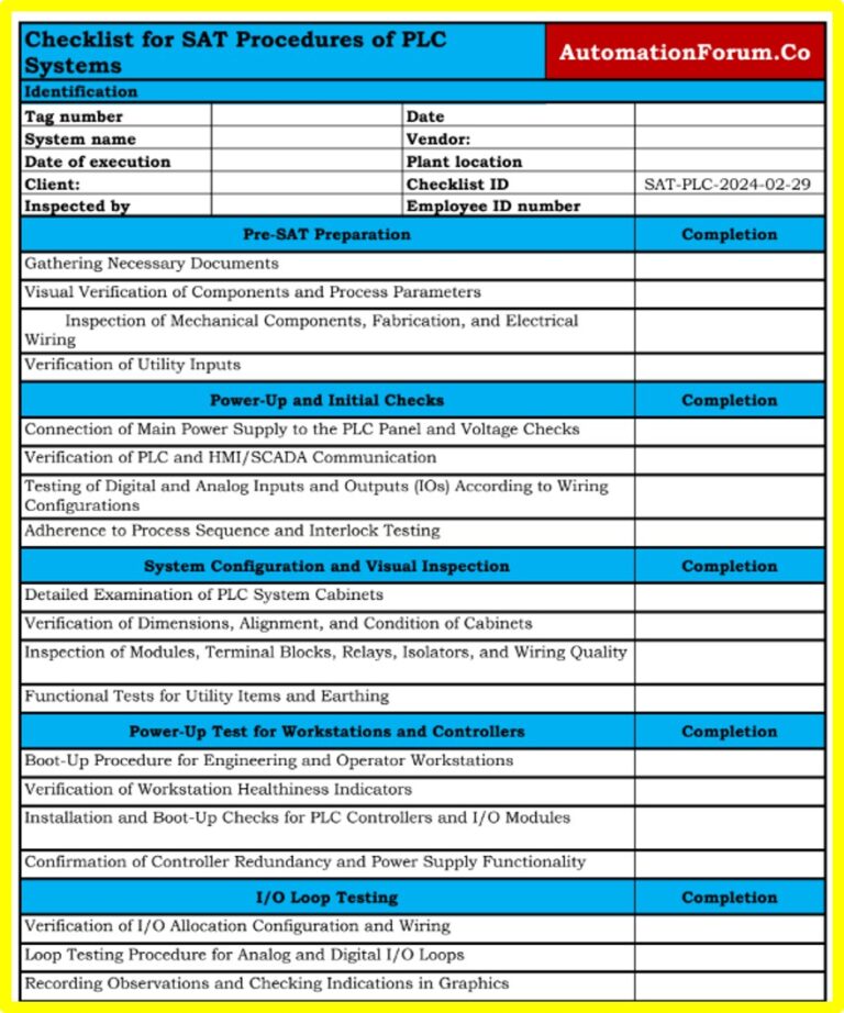 Site Acceptance Test (SAT) Procedure for PLC Systems