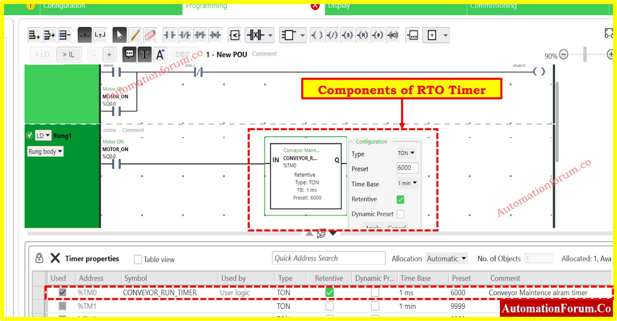 Retentive Timer On (RTO) in PLC Programming