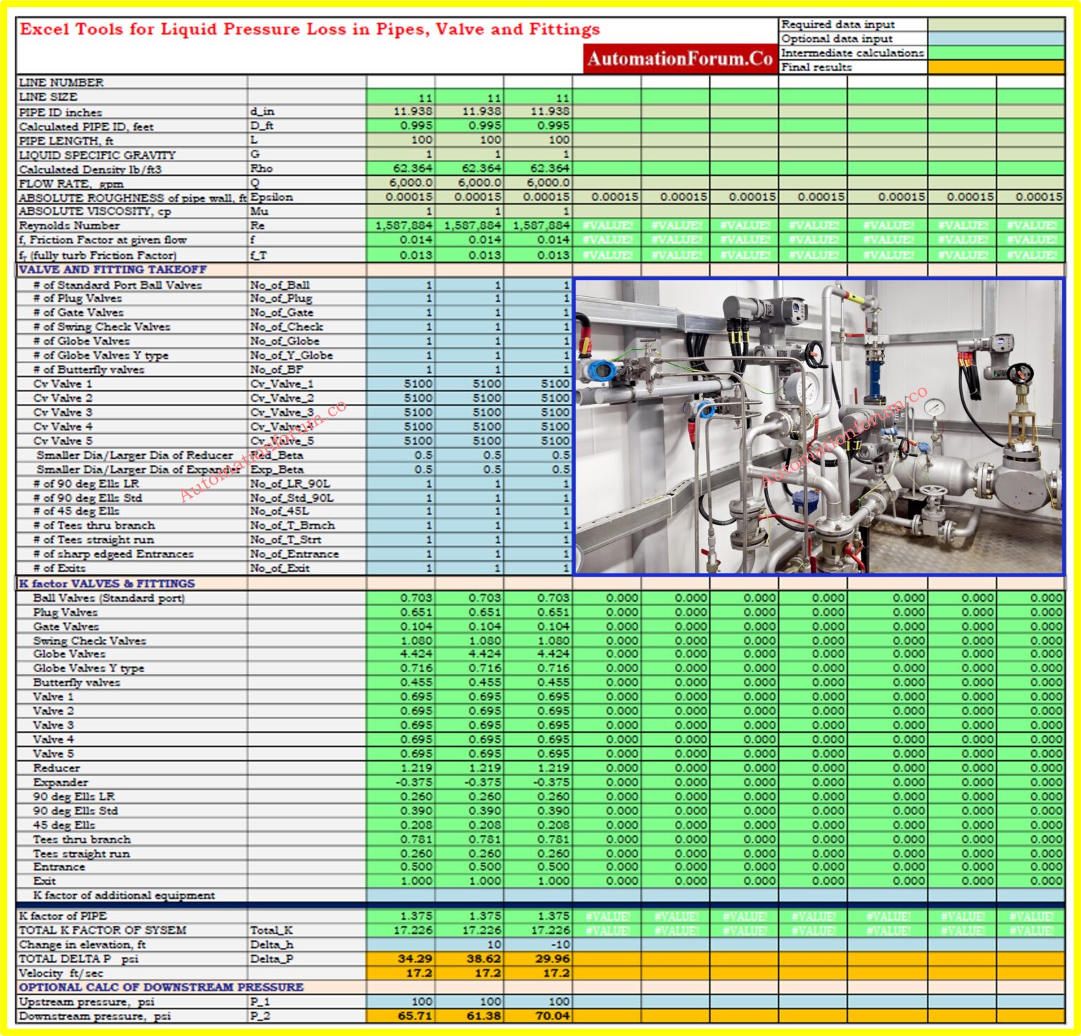 Free Excel Tool for Liquid Pressure Drop Calculation: Piping Systems and Field Instrumentation