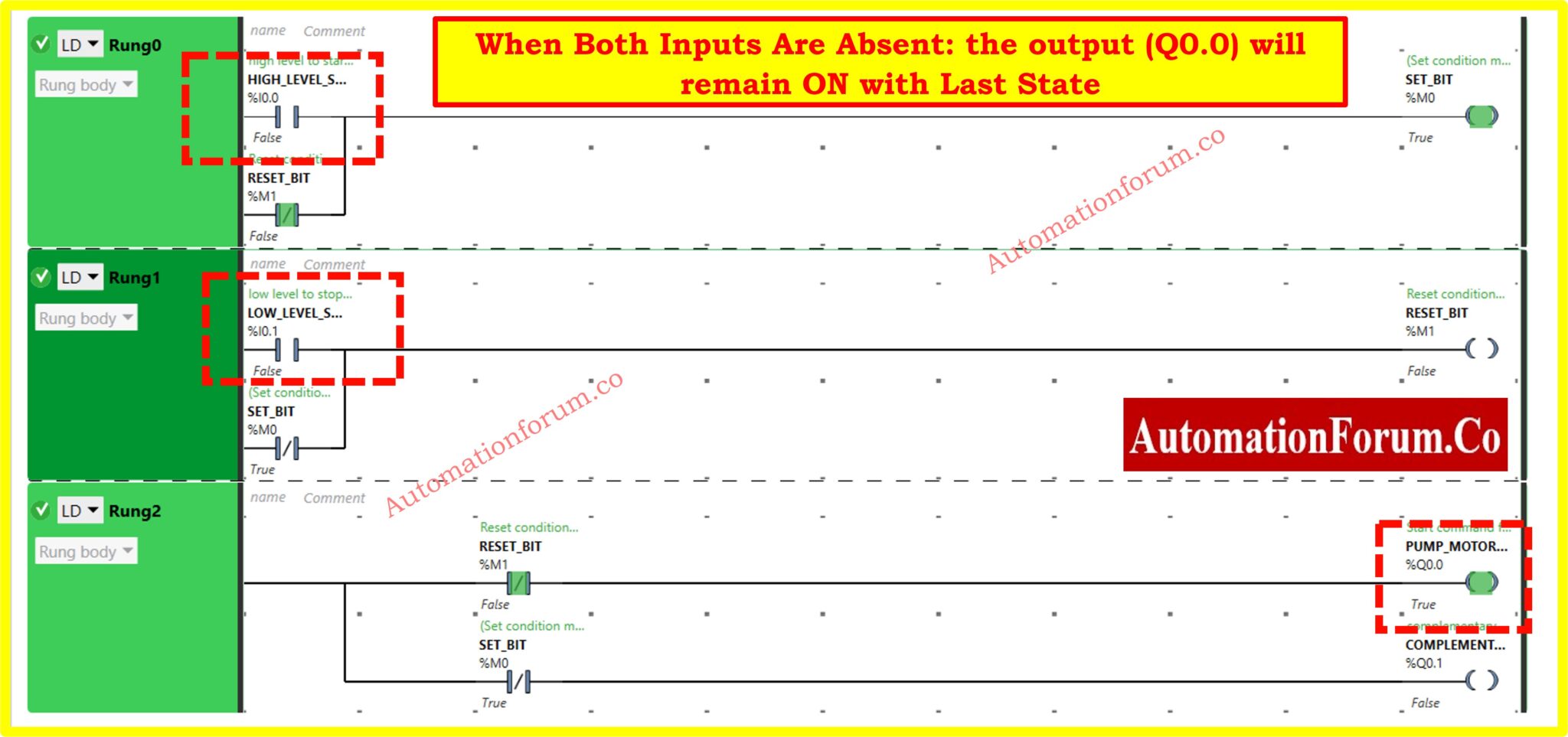 Implementing SR Flip Flop in PLC Ladder Logic