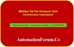 Millibar (mBar) to Psi Pressure Unit Conversion Calculator