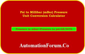 Psi to Millibar (mBar) Pressure Unit Conversion Calculator