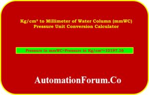 Kg/cm² to Millimeter of Water Column (mmWC) Pressure Unit Conversion ...