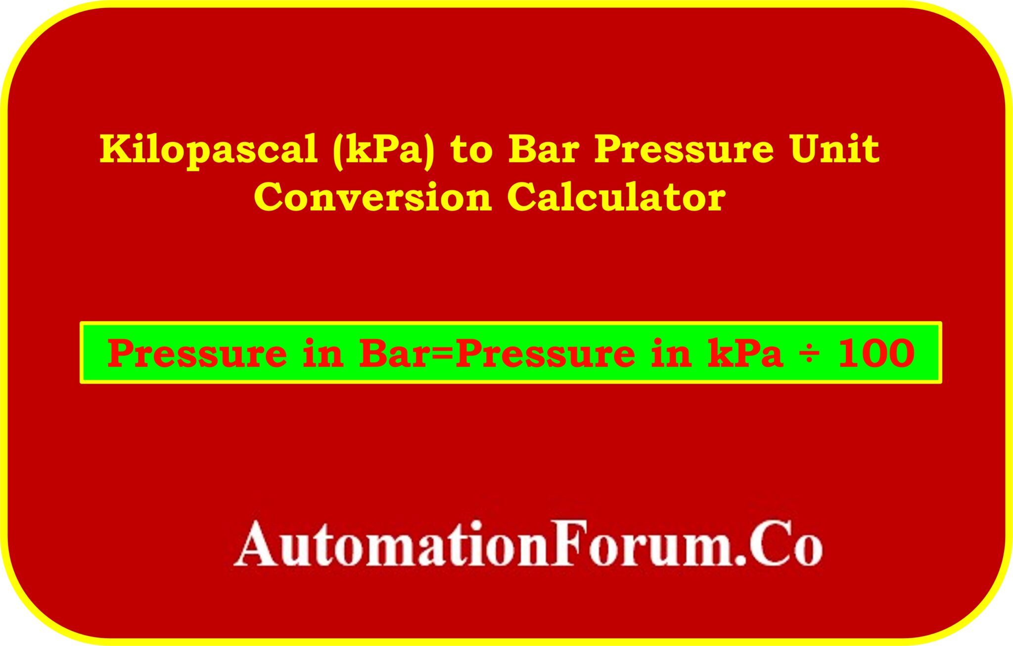 Kilopascal (kPa) to Bar Pressure Unit Conversion Calculator