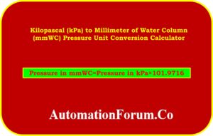 Kilopascal (kPa) to Millimeter of Water Column (mmWC) Pressure Unit ...