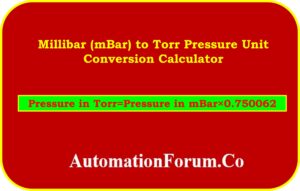 Millibar (mBar) to Torr Pressure Unit Conversion Calculator