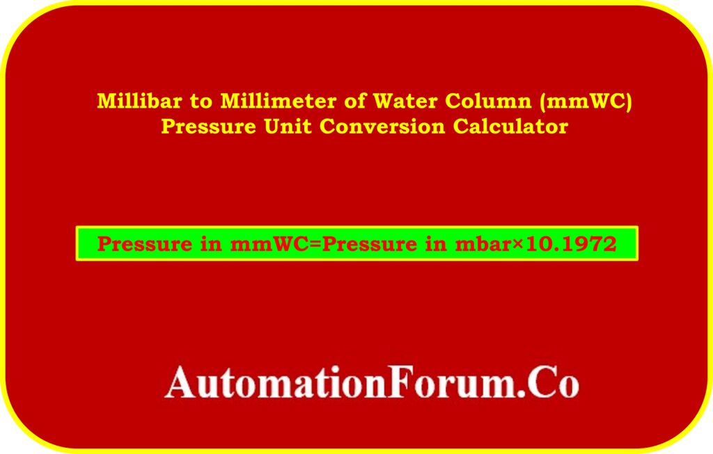 Millibar to Millimeter of Water Column (mmWC) Pressure Unit Conversion ...