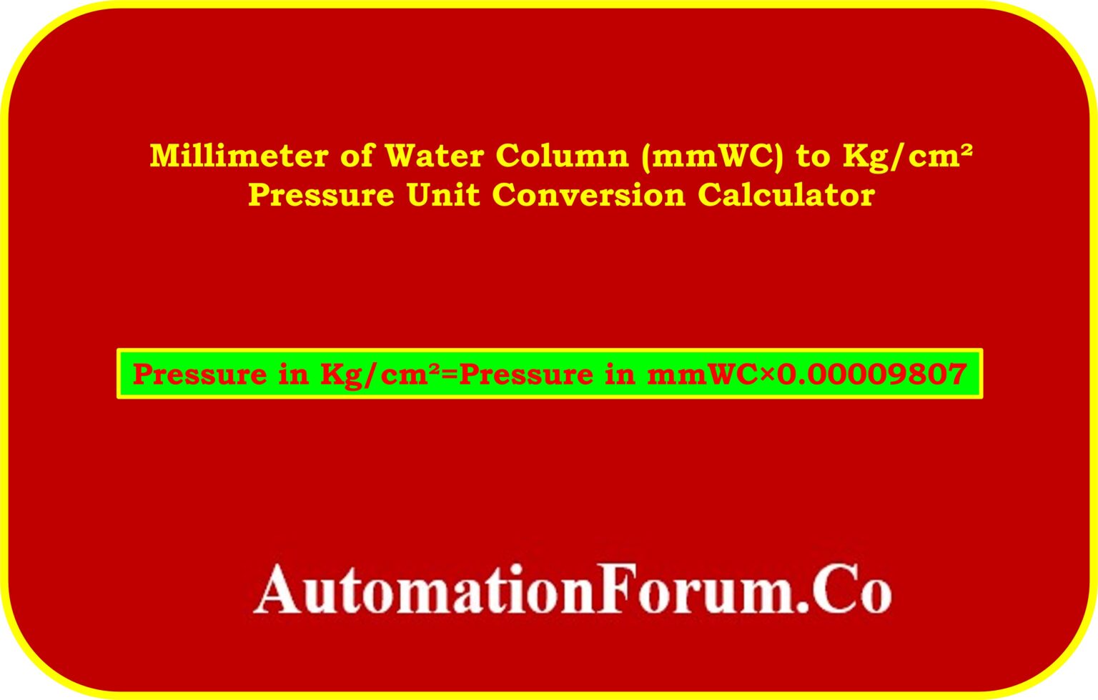 Millimeter Of Water Column mmWC To Kg cm Pressure Unit Conversion