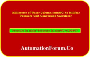 Millimeter of Water Column (mmWC) to Millibar Pressure Unit Conversion ...