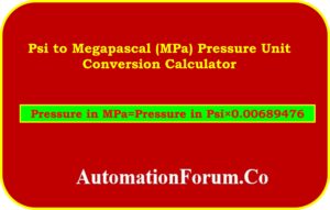 Psi to Megapascal (MPa) Pressure Unit Conversion Calculator