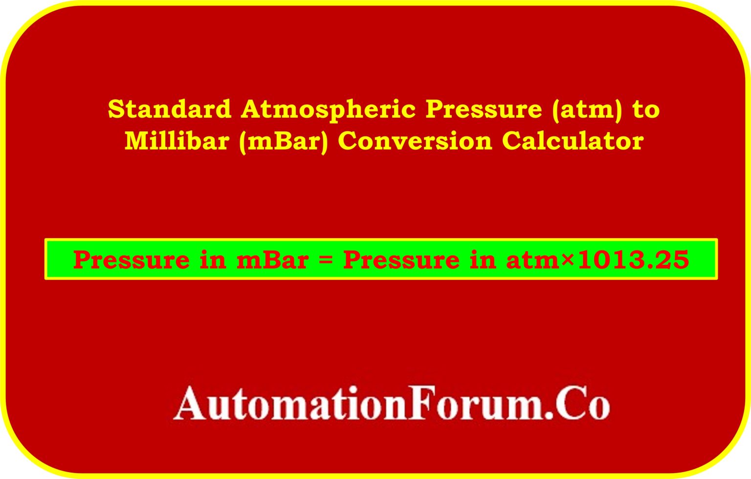 Standard Atmospheric Pressure (atm) to Millibar (mBar) Conversion ...