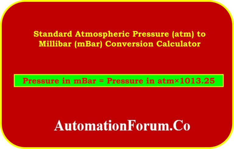 Standard Atmospheric Pressure (atm) to Millibar (mBar) Conversion ...
