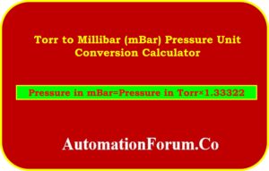 Torr to Millibar (mBar) Pressure Unit Conversion Calculator
