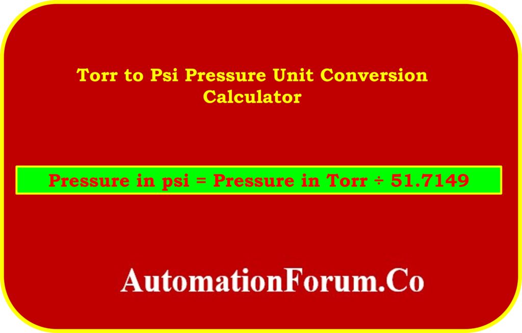 Torr to Psi Pressure Unit Conversion Calculator