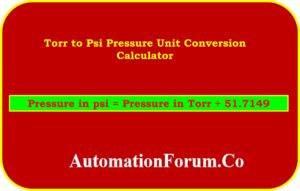 Torr to Psi Pressure Unit Conversion Calculator