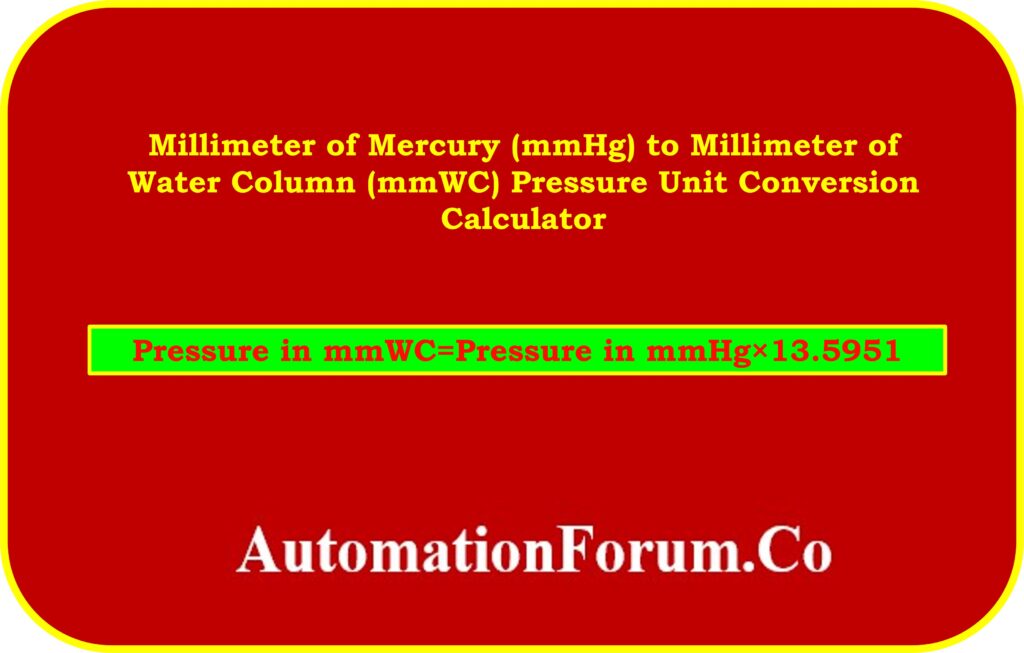 Millimeter of Mercury (mmHg) to Millimeter of Water Column (mmWC ...