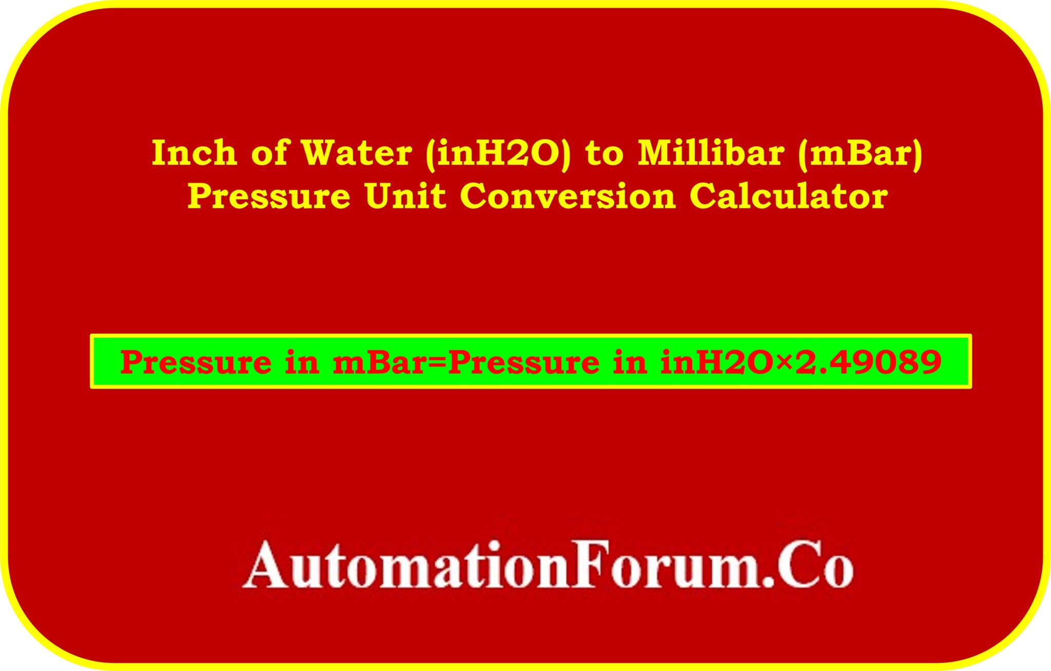 Inch of Water (inH2O) to Millibar (mBar) Pressure Unit Conversion ...