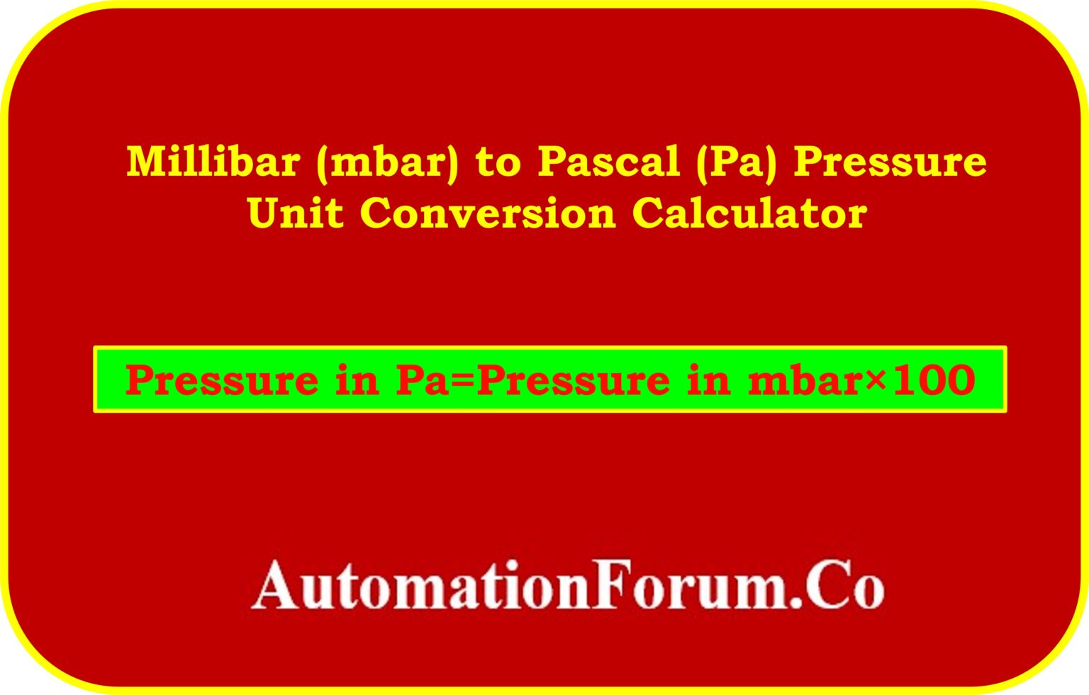 Millibar mbar To Pascal Pa Pressure Unit Conversion Calculator