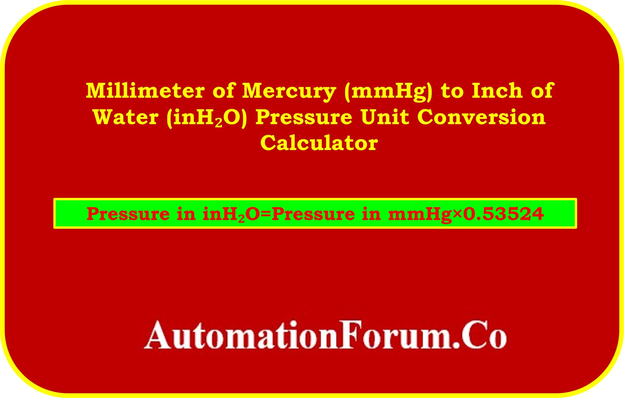 Millimeter of Mercury (mmHg) to Inch of Water (inH₂O) Pressure Unit ...