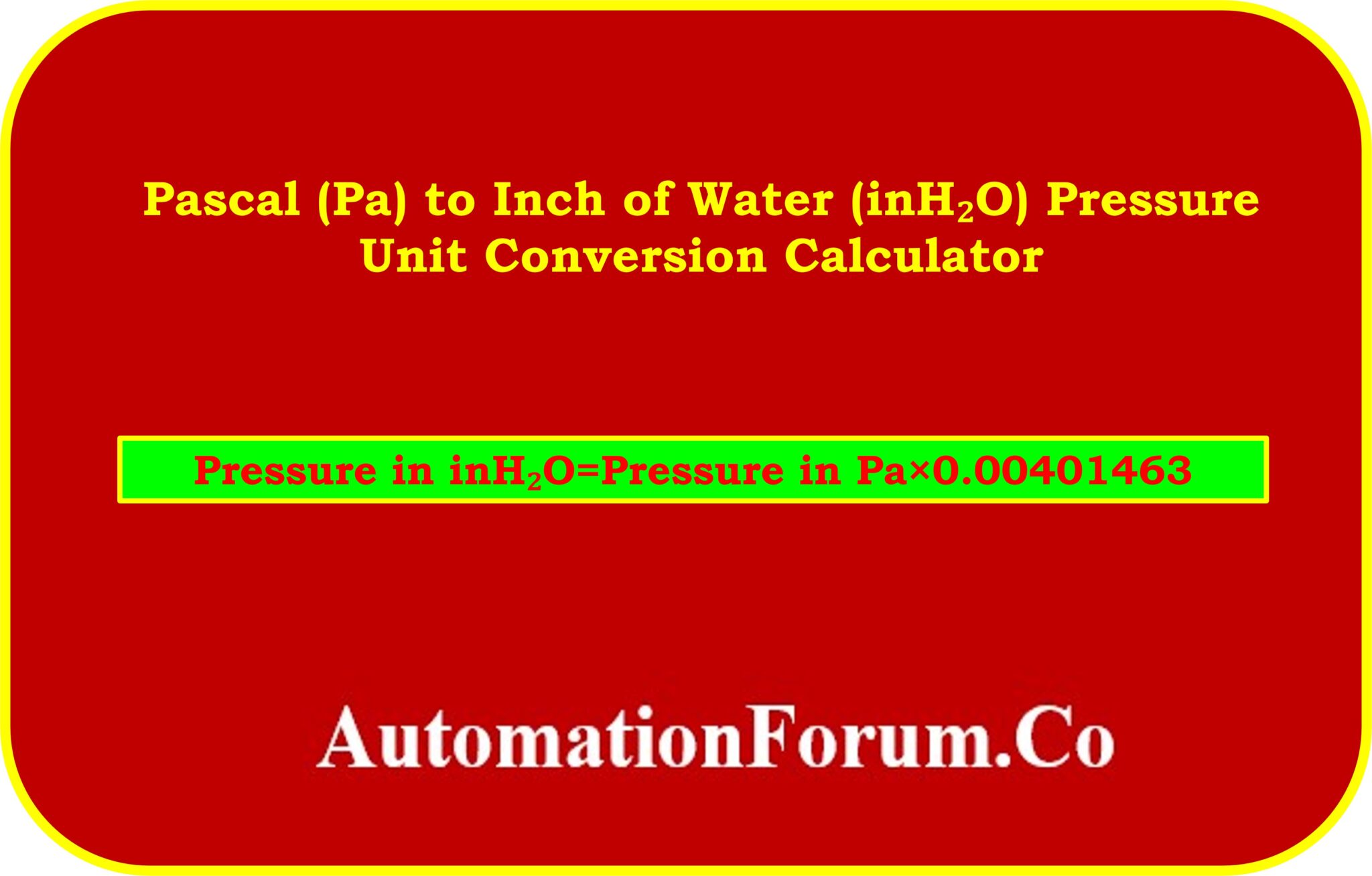 Pascal (Pa) to Inch of Water (inH₂O) Pressure Unit Conversion Calculator