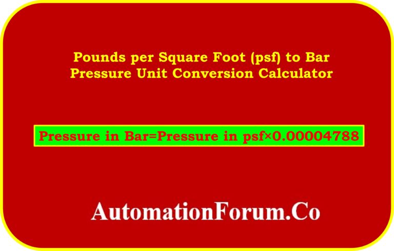 Pounds per Square Foot (psf) to Bar Pressure Unit Conversion Calculator