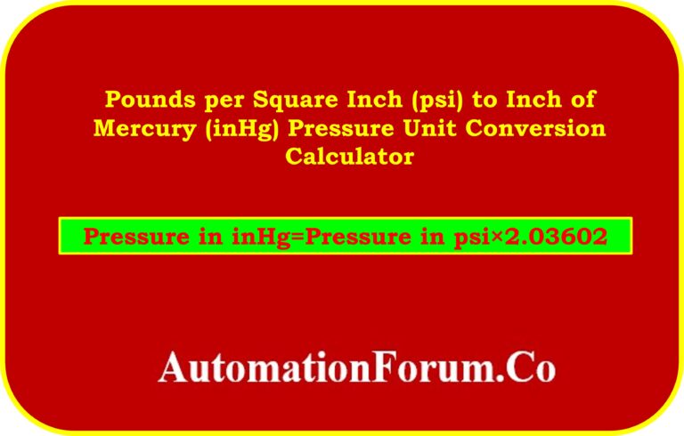 Pounds per Square Inch (psi) to Inch of Mercury (inHg) Pressure Unit ...