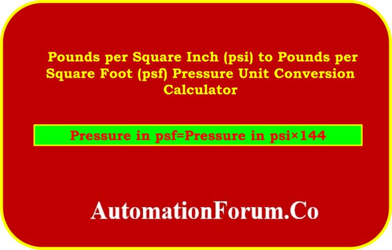 Pounds per Square Inch (psi) to Pounds per Square Foot (psf) Pressure ...