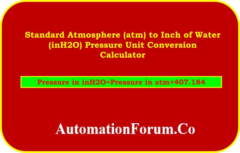 Standard Atmosphere (atm) to Inch of Water (inH2O) Pressure Unit ...