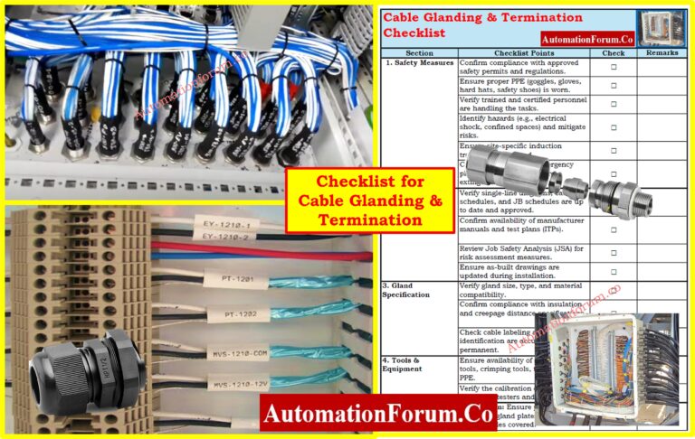 Checklist for Cable Glanding & Termination