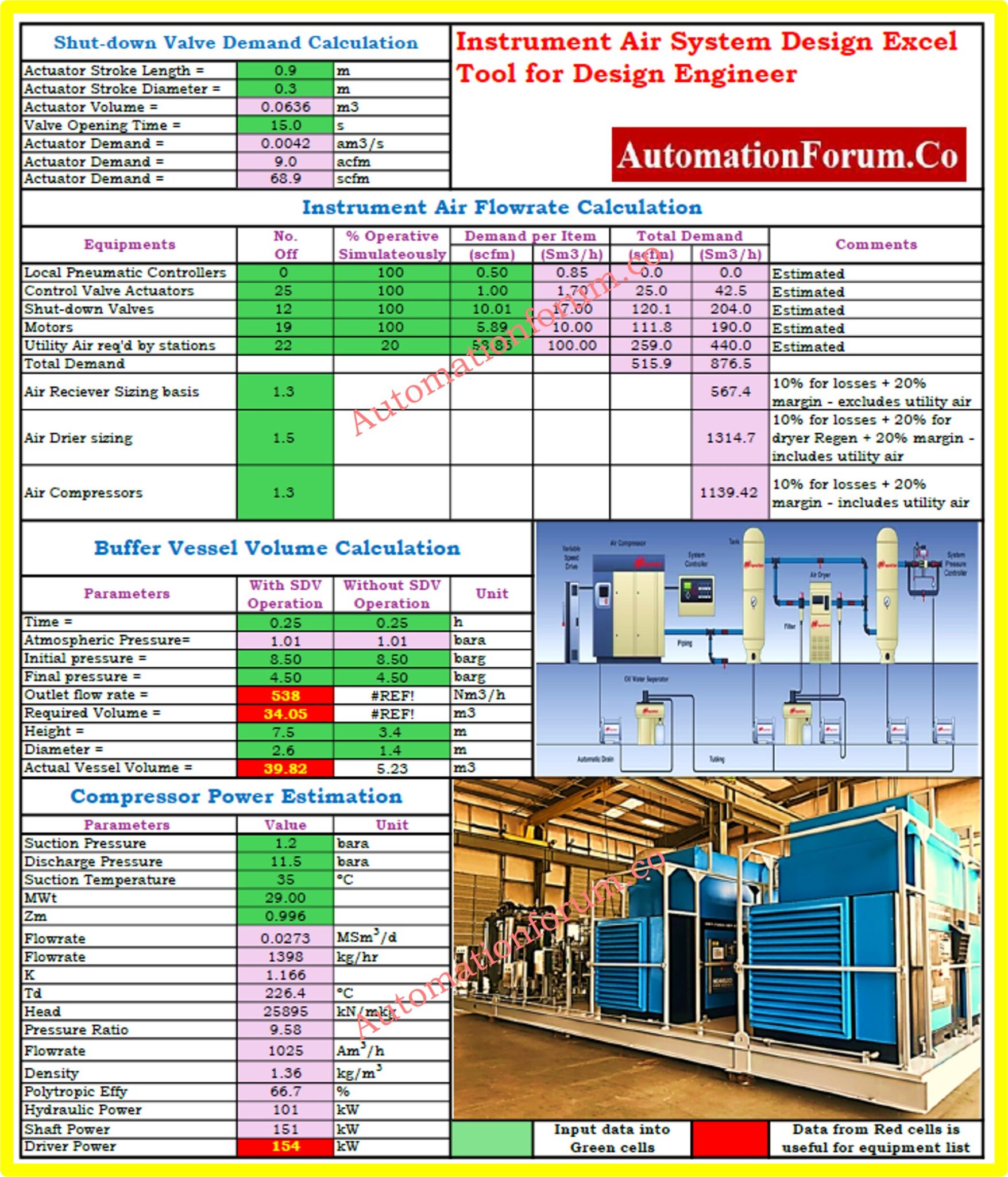 Instrument Air System Design Excel Tool for Design Engineer ...
