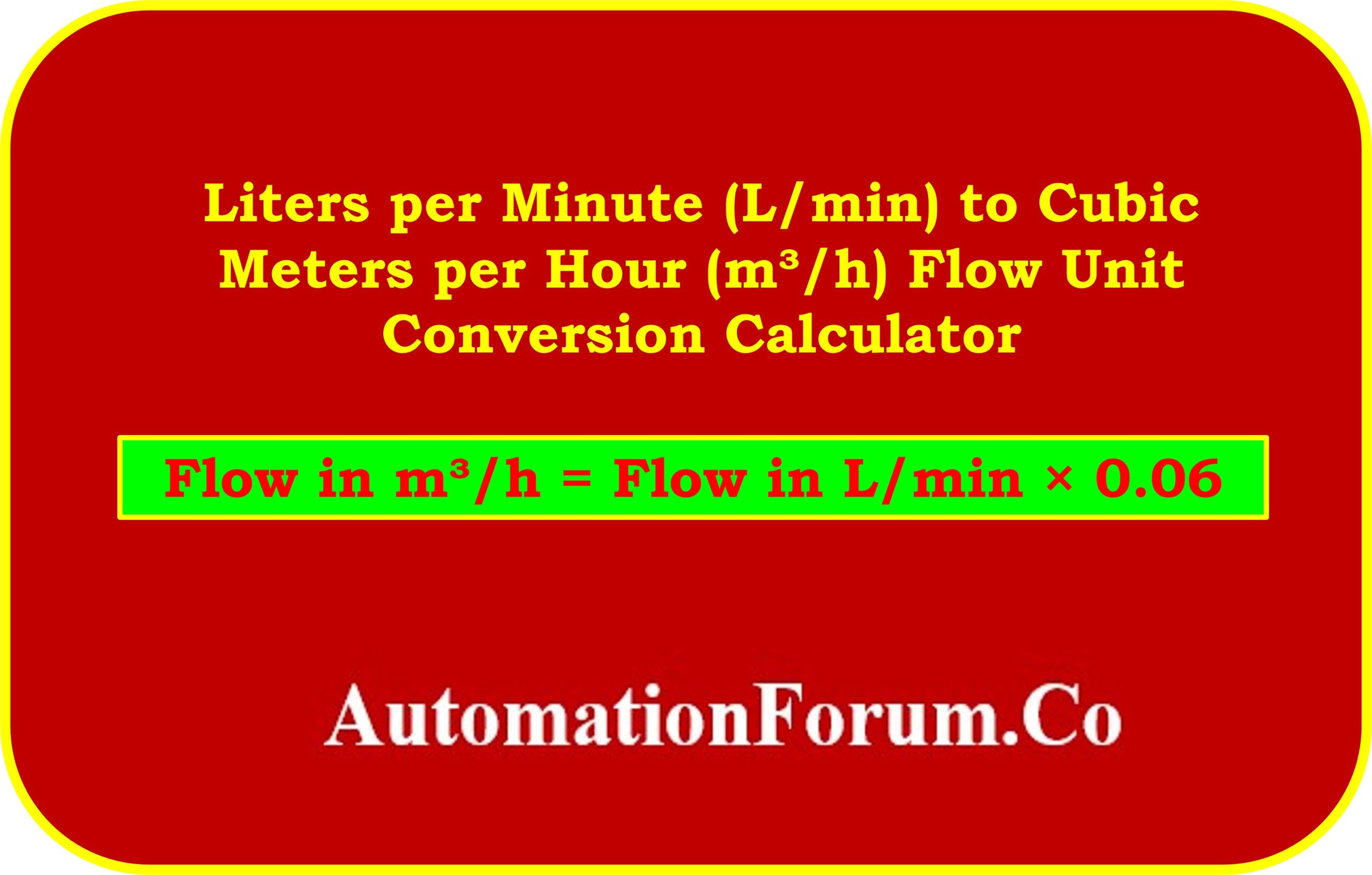Liters Per Minute L min To Cubic Meters Per Hour m h Flow Unit