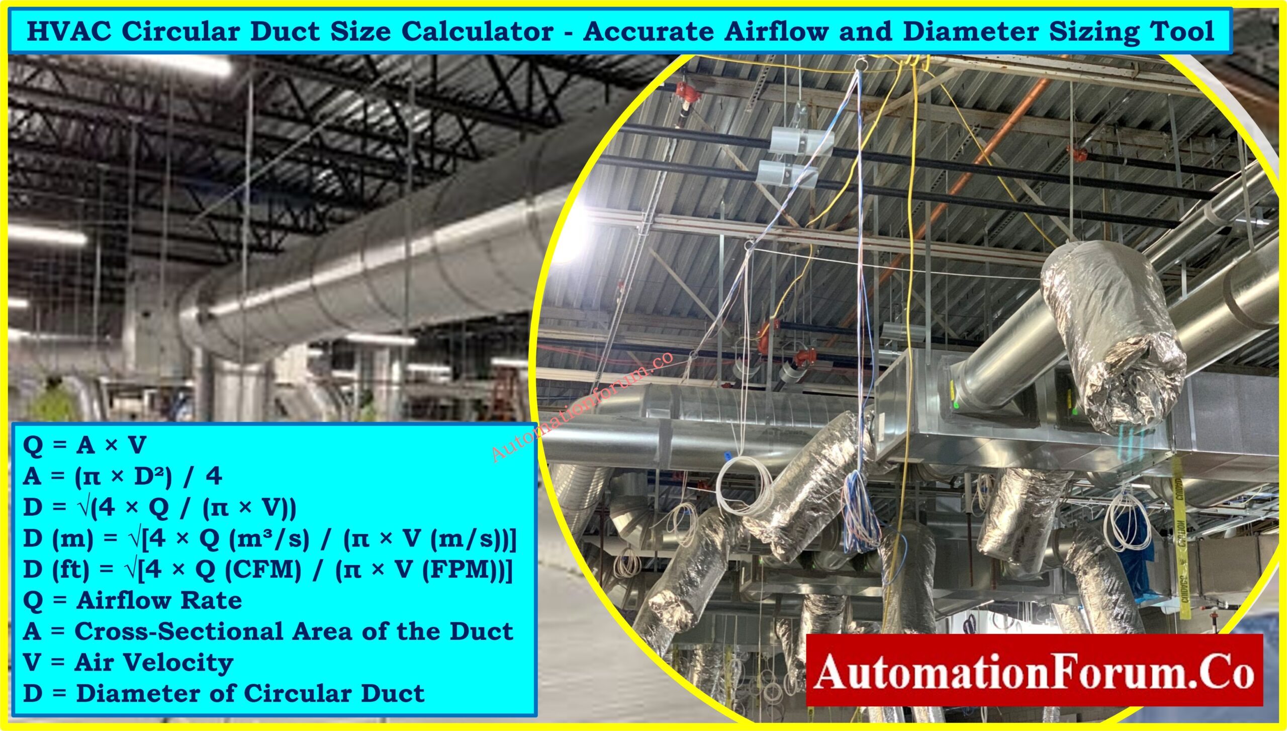 HVAC Circular Duct Size Calculator - Airflow & Diameter Tool
