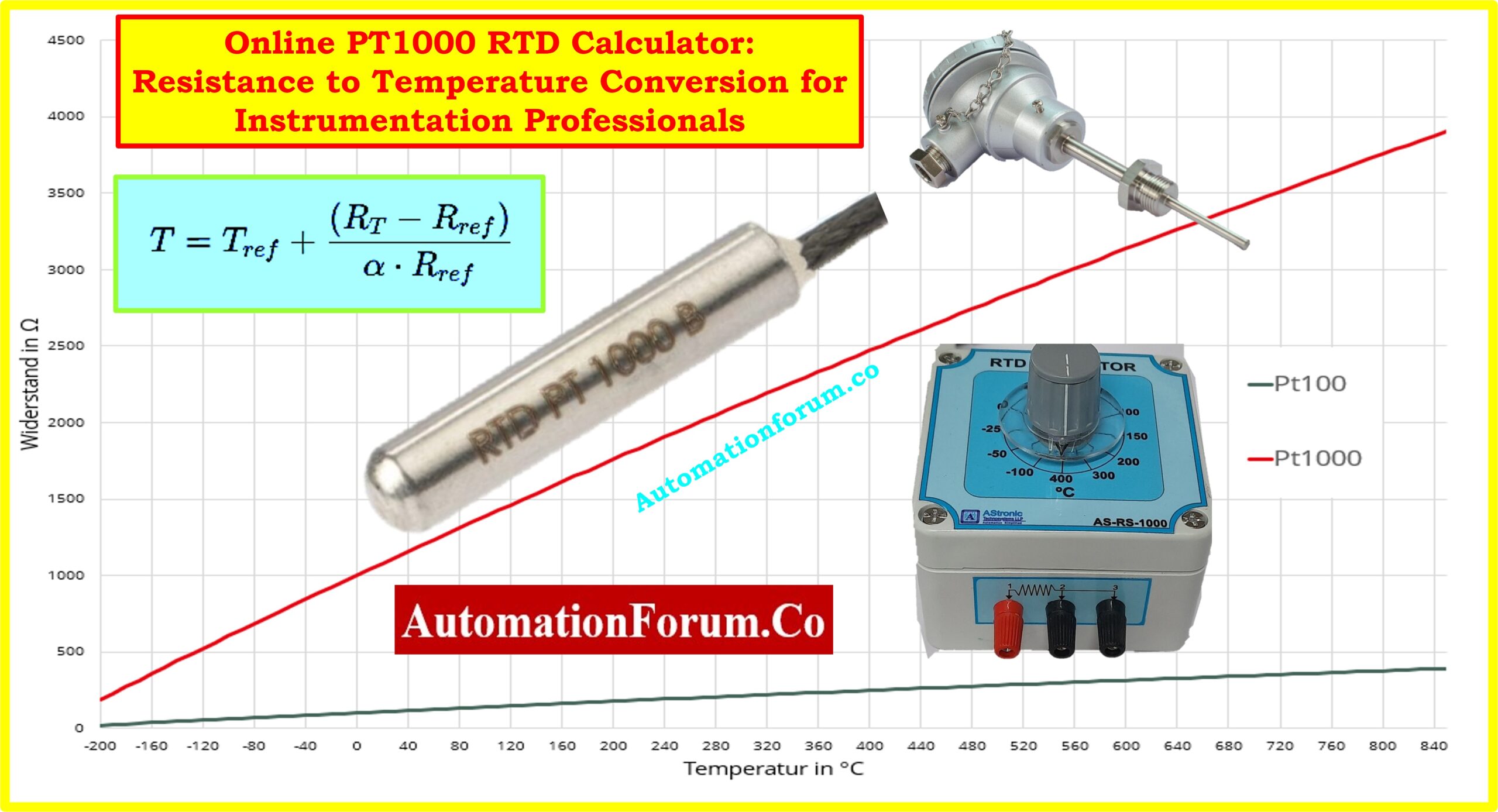 Online PT1000 RTD Calculator - Convert Resistance (Ω) to Temperature (°C) Instantly