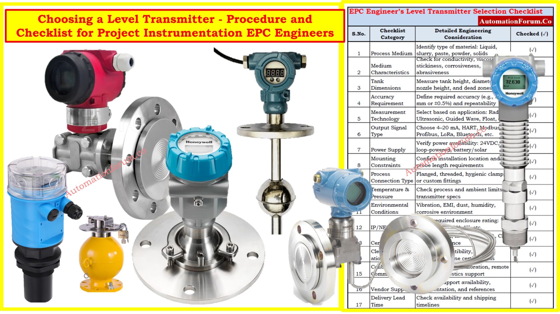 Level Transmitter Selection Checklist for EPC Engineers - Step-by-Step Guide