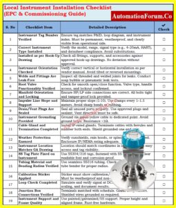 Local Instrument Installation Checklist for EPC & QA/QC Engineers