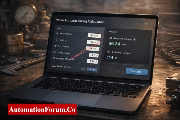 Valve Actuator Sizing Calculator - Torque, Safety Factor & Gear Ratio Guide