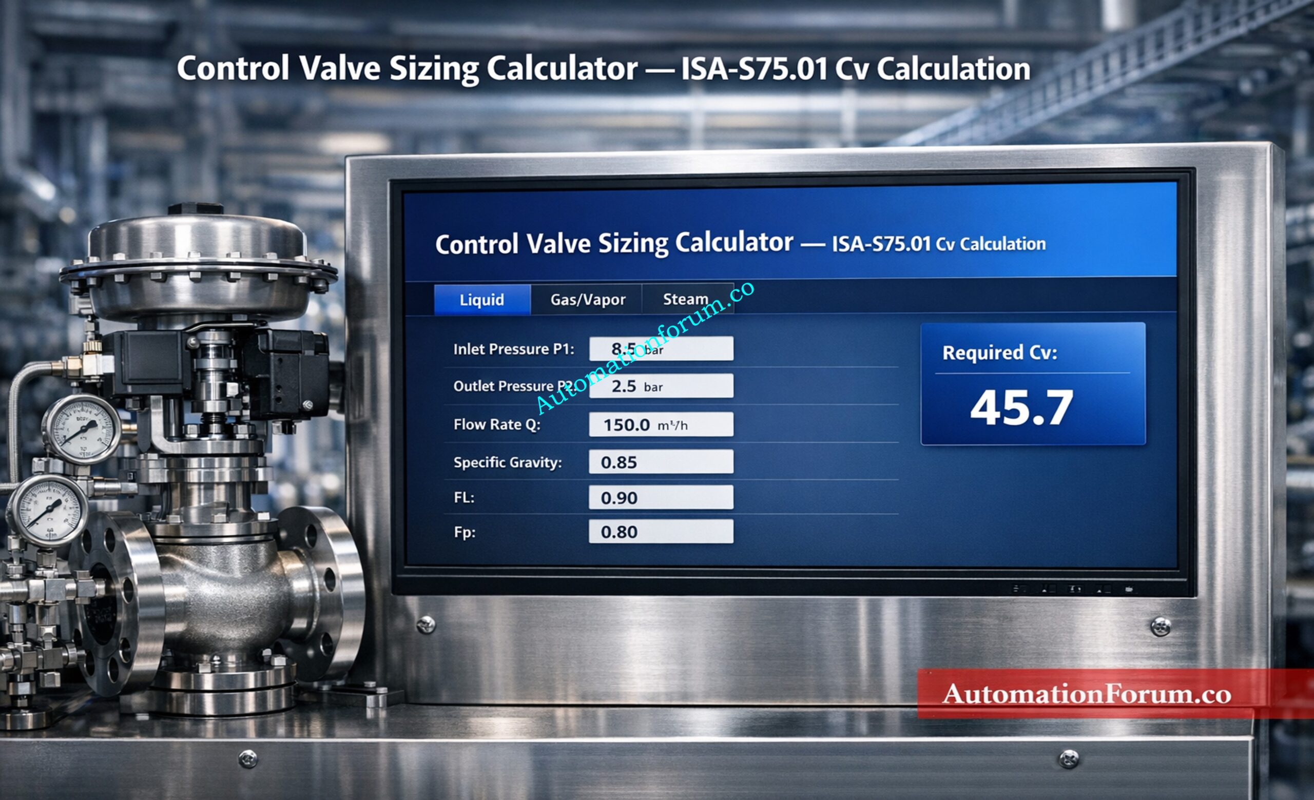 Control Valve Sizing Calculator – ISA S75.01 Cv Guide