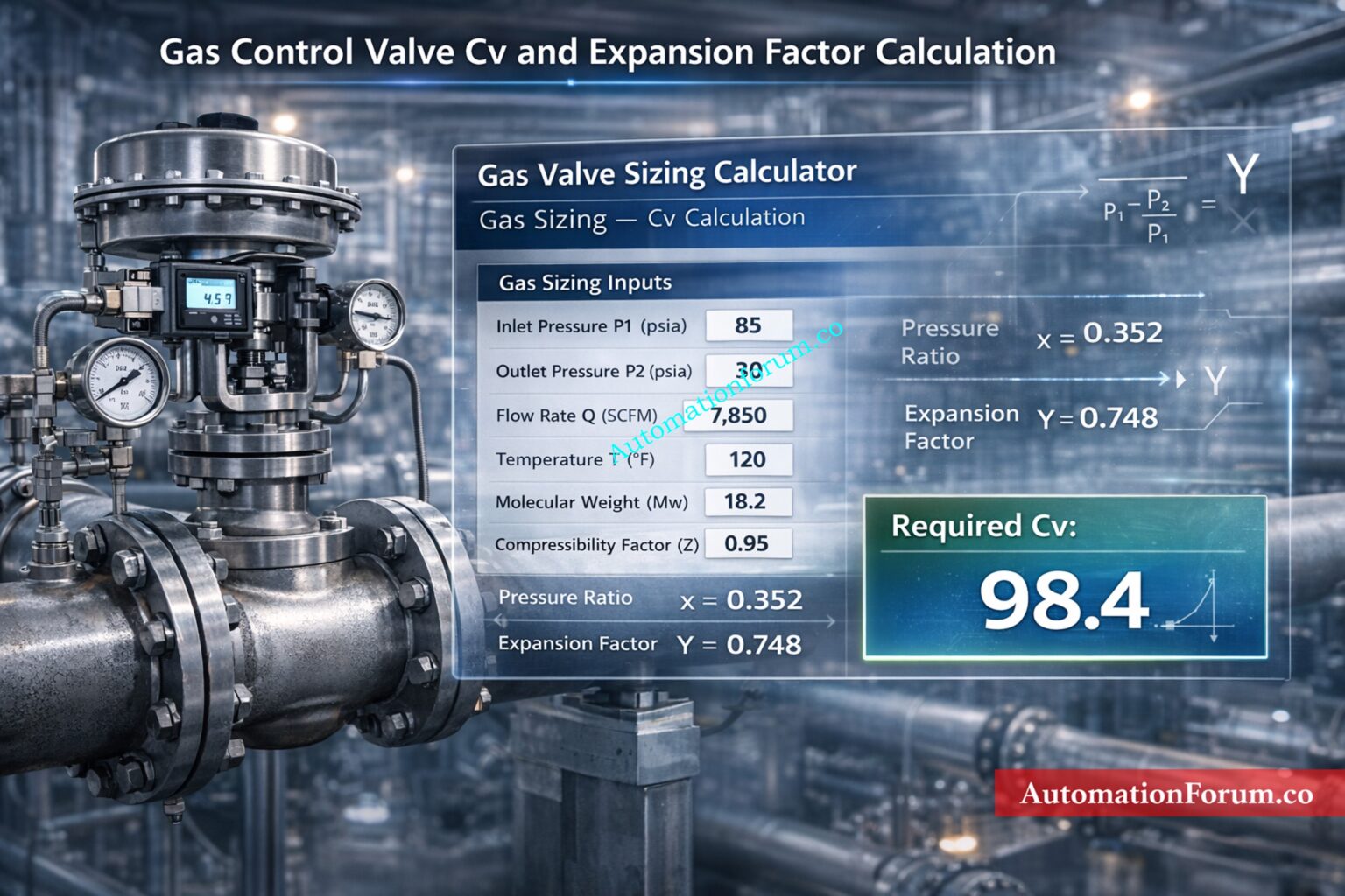 Control Valve Sizing Calculator – ISA S75.01 Cv Guide