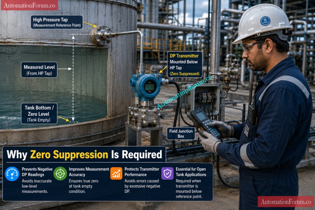 DP Calculator for Zero Suppression in Open Tank Level Measurement